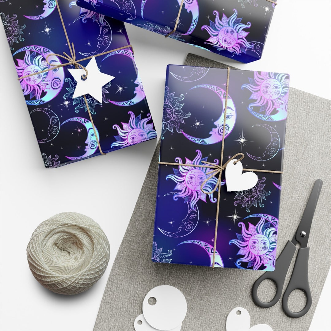 Sun and Moon Wrapping Paper - Dark Celestial Mystic Gift Wrapping Paper ...