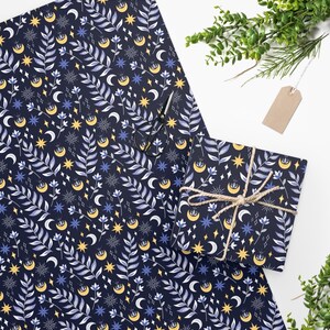 Celestial Forest Wrapping Paper Roll - Boho Scandinavian Navy Blue Eco ...