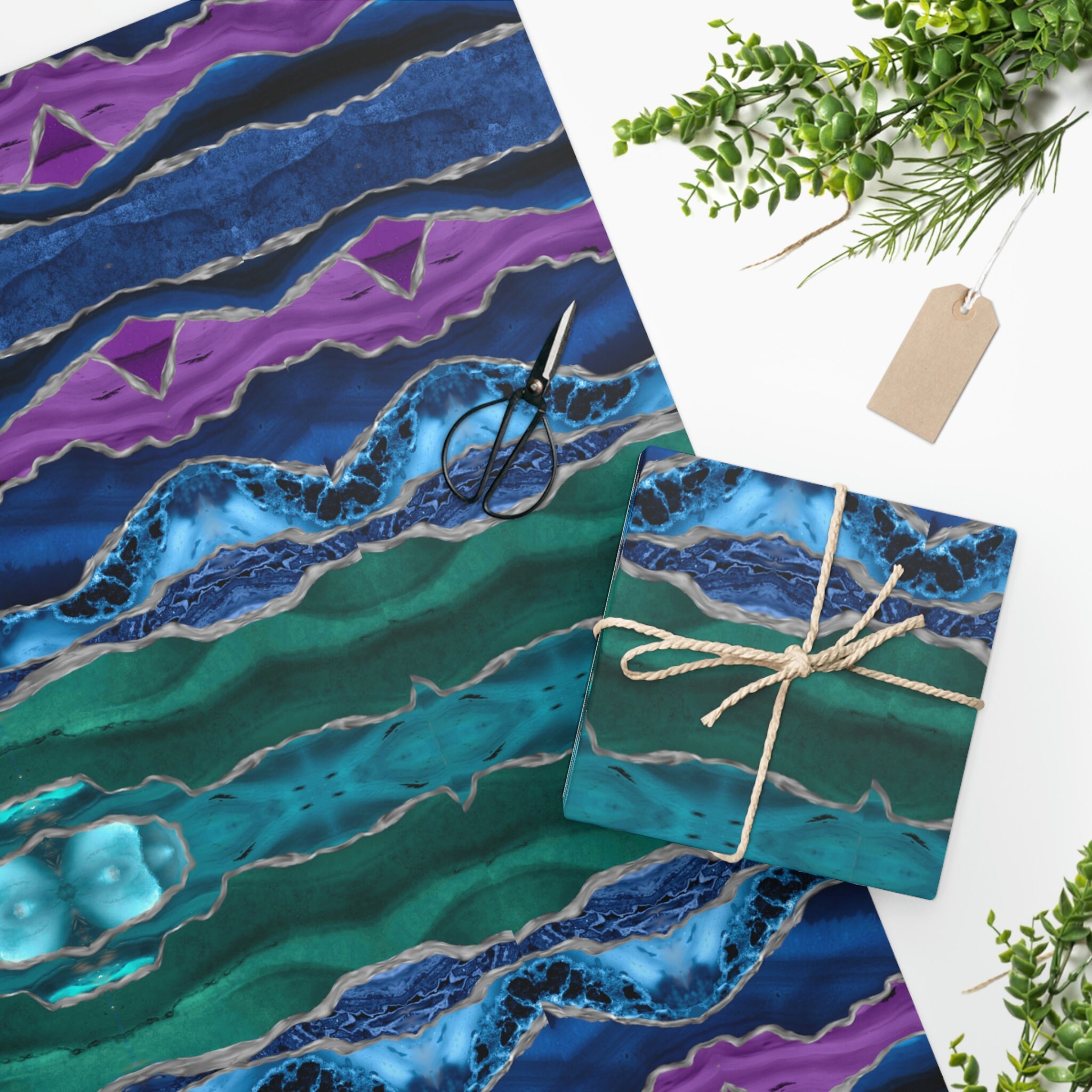 Geode Purple Blue Wrapping Paper Sheet Peacock Chakra Marble Colorful ...