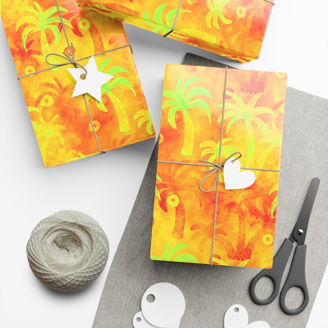 Palm Tree Tropical Wrapping Paper - Yellow Orange Hawaiian Sunset Gift ...