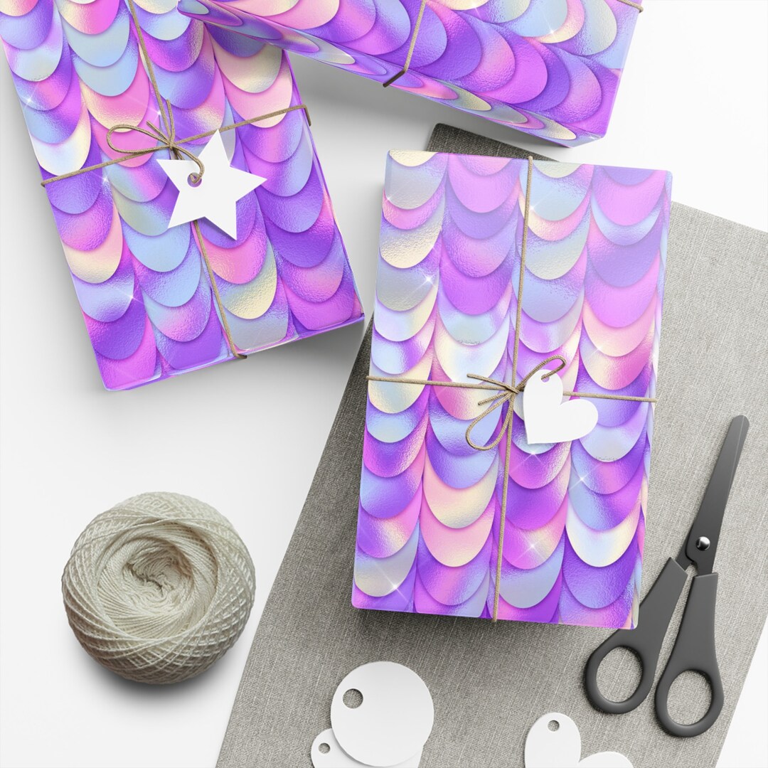 Mermaid Wrapping Paper Sheet - Mermaid Scales Purple Pink Girls Gift ...