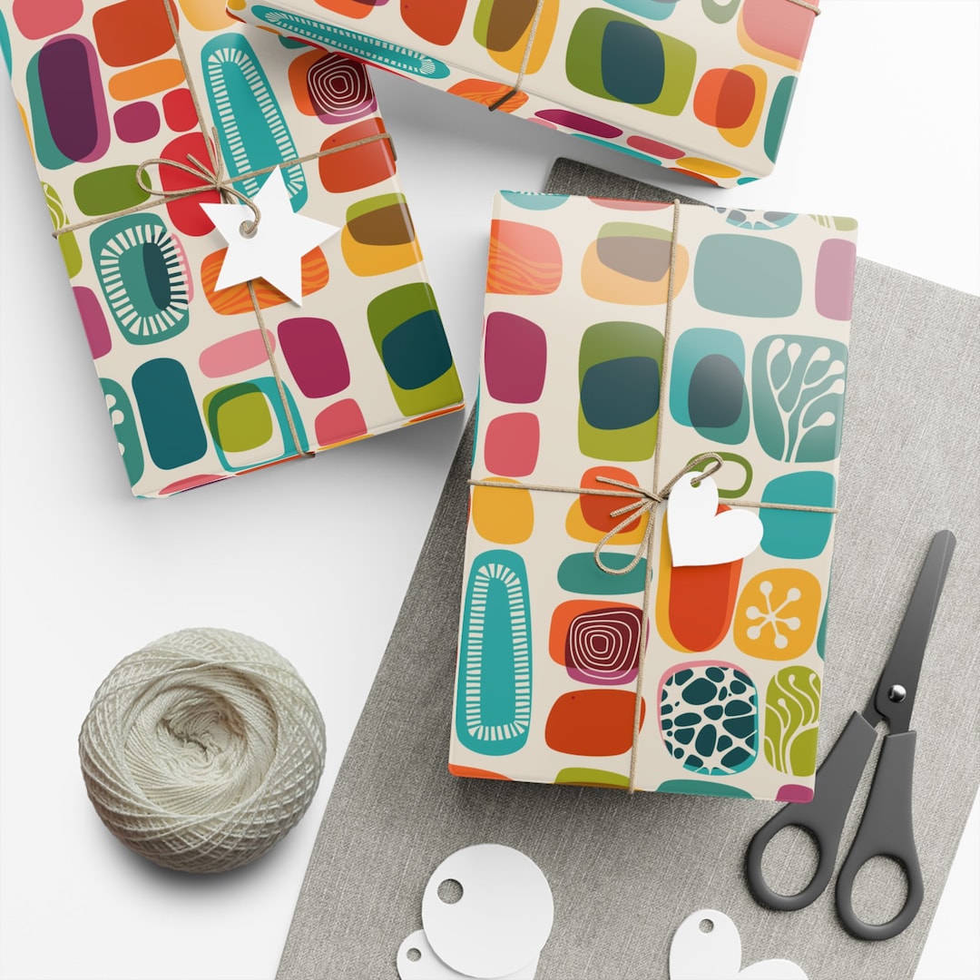 Retro Wrapping Paper - Mid Century Modern Gift Wrap Colorful Shapes ...
