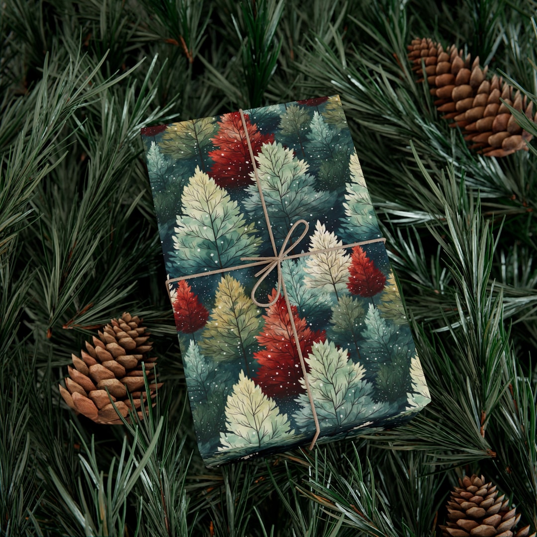 Pine Tree Wrapping Paper - Winter Forest Xmas Wrapping Paper Evergreen ...