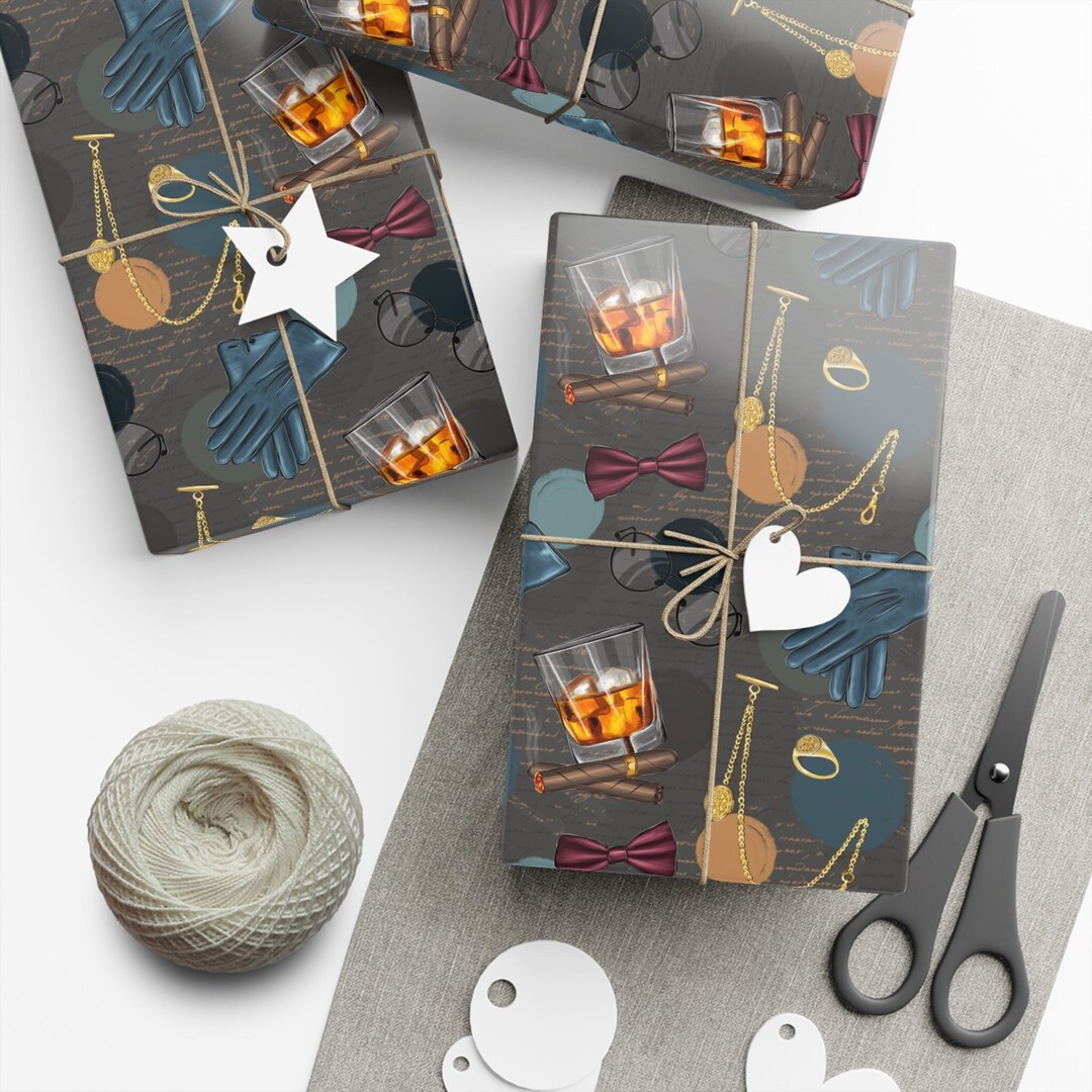 Mens Wrapping Paper Roll - Groomsmen Gift Ideas, Cigar, Whisky Glass ...