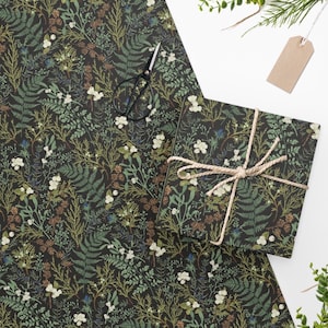 Forest Dark Cottagecore Holiday Greenery Wrapping Paper Roll Rustic ...