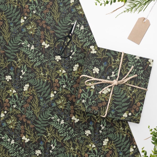 Forest Dark Cottagecore Holiday Greenery Wrapping Paper Roll Rustic ...