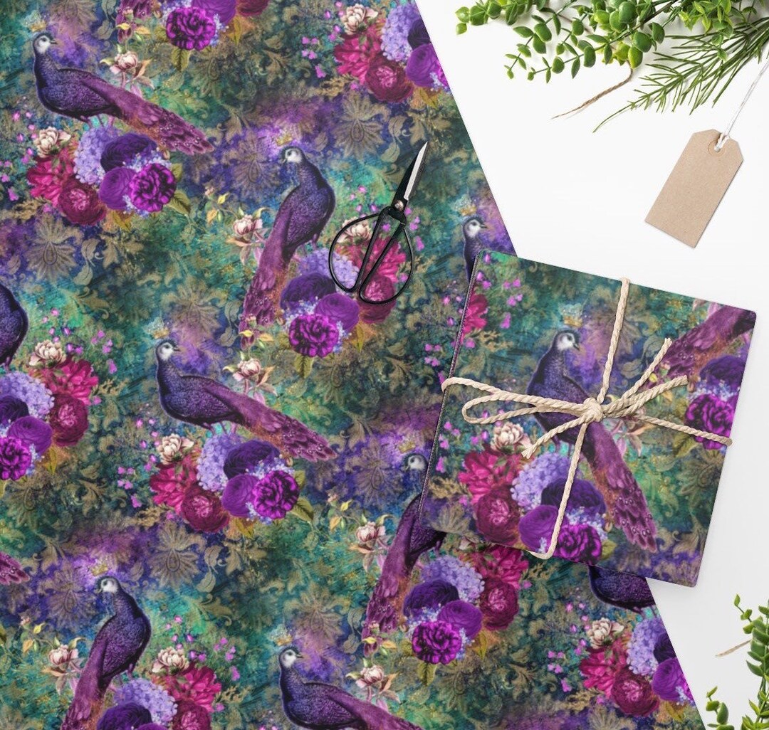 Peacock Wrapping Paper Roll - Peacock Wedding Gift Wrap Roll, Floral ...