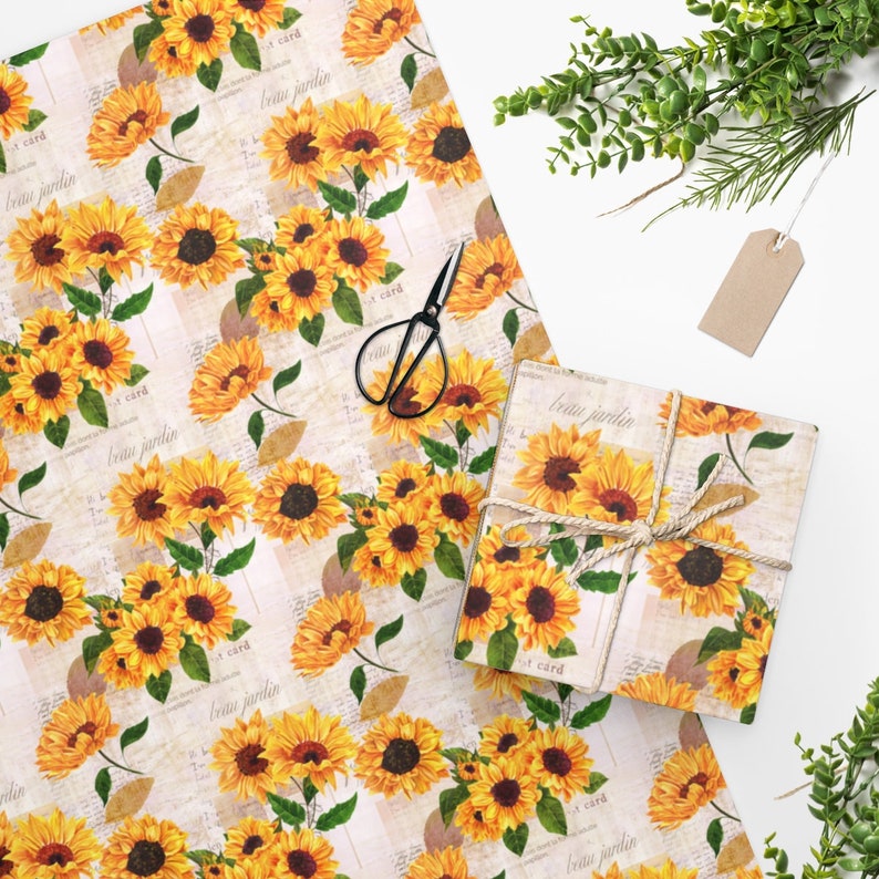 Sunflower Wrapping Paper Roll Boho Summer Gift, Vintage Sunflower Gift ...