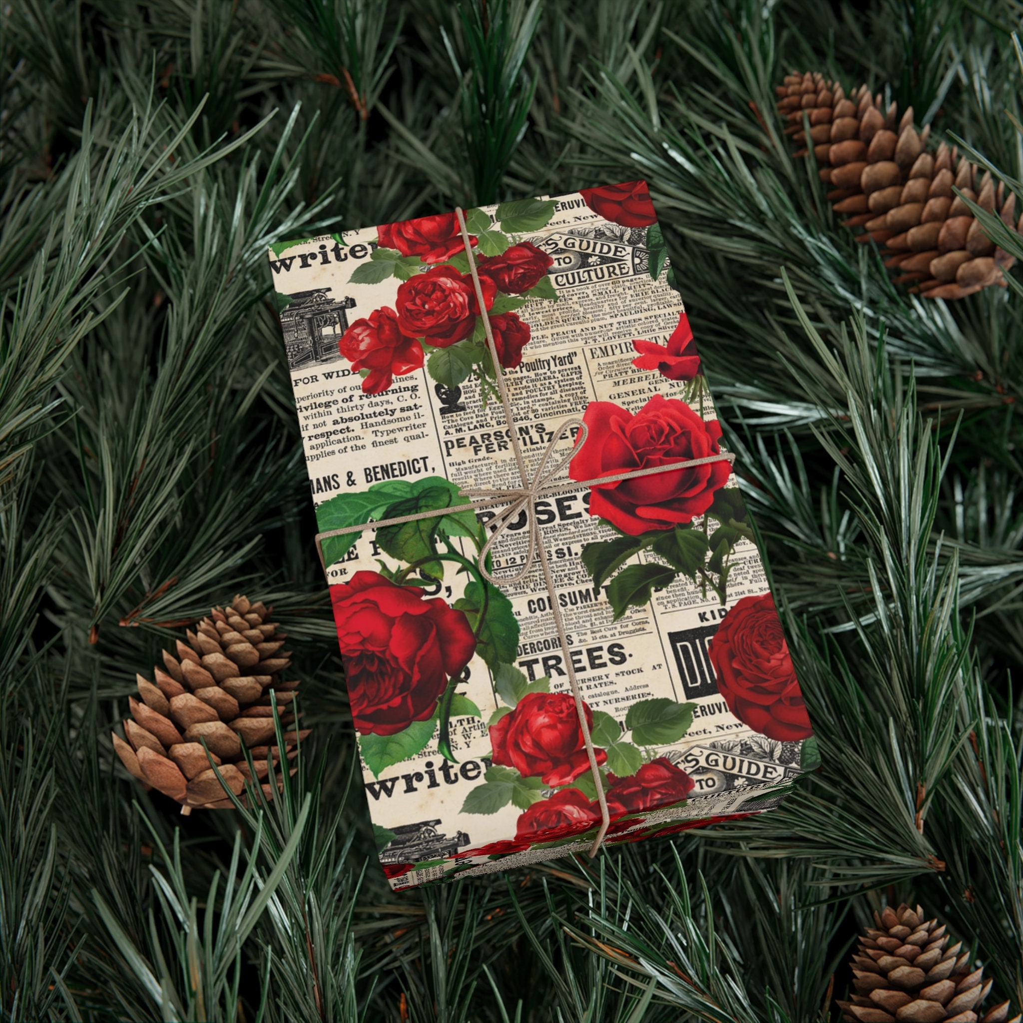 Red Rose Valentines Wrapping Paper - Vintage Newspaper Love Gift Wrap ...
