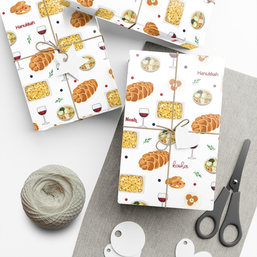 Jewish Food Hanukkah Wrapping Paper - Matzo Ball Soup Latke Challah ...