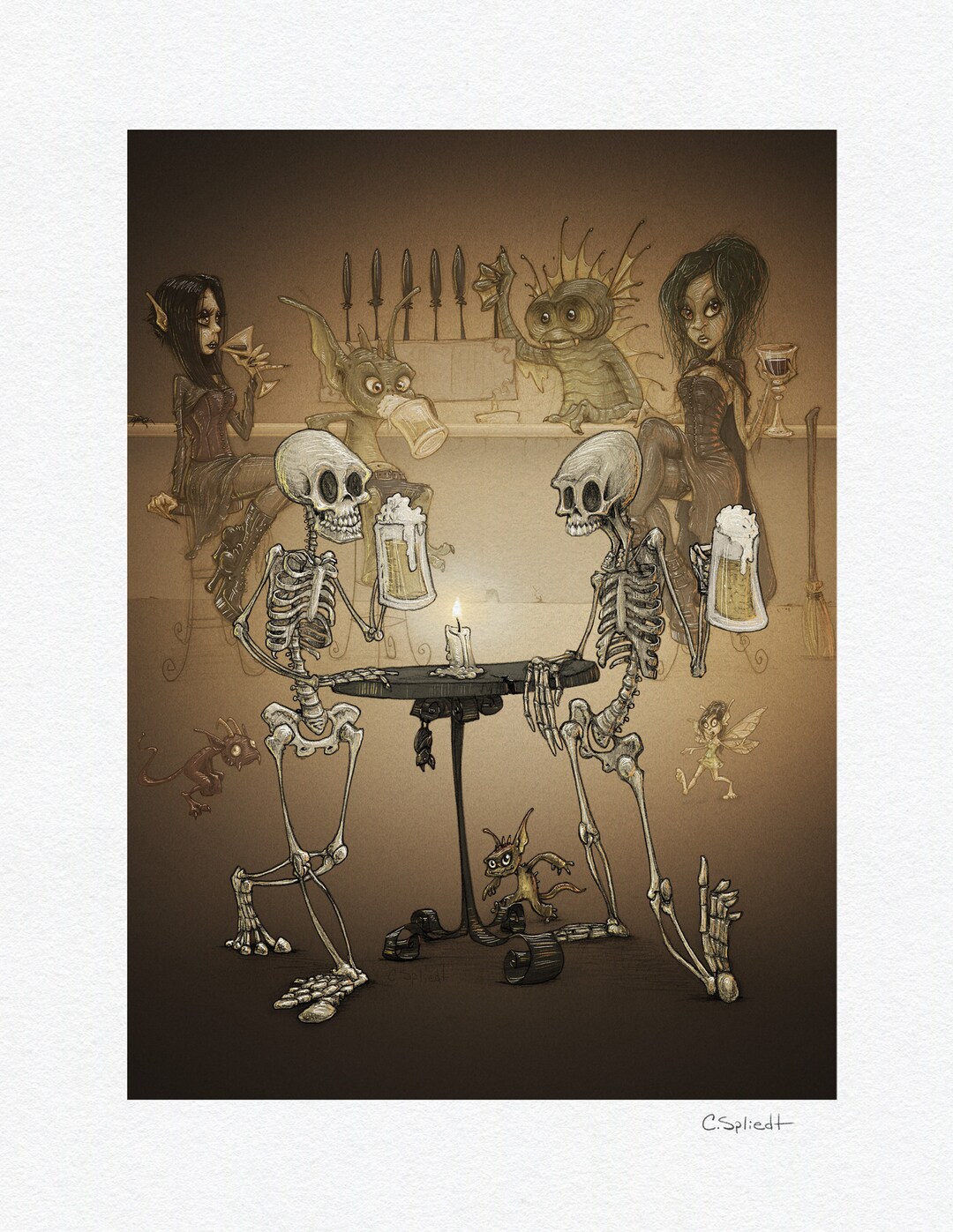 Skeletons at the Bar - 8.5" X 11" Fine Art Print - Etsy
