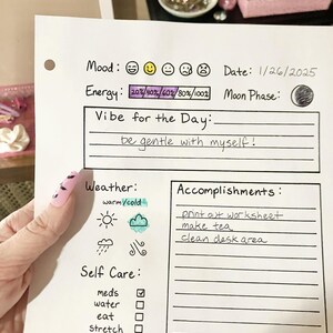 Vibe for the Day Daily Journaling Worksheet, Self Care Checklist and ...