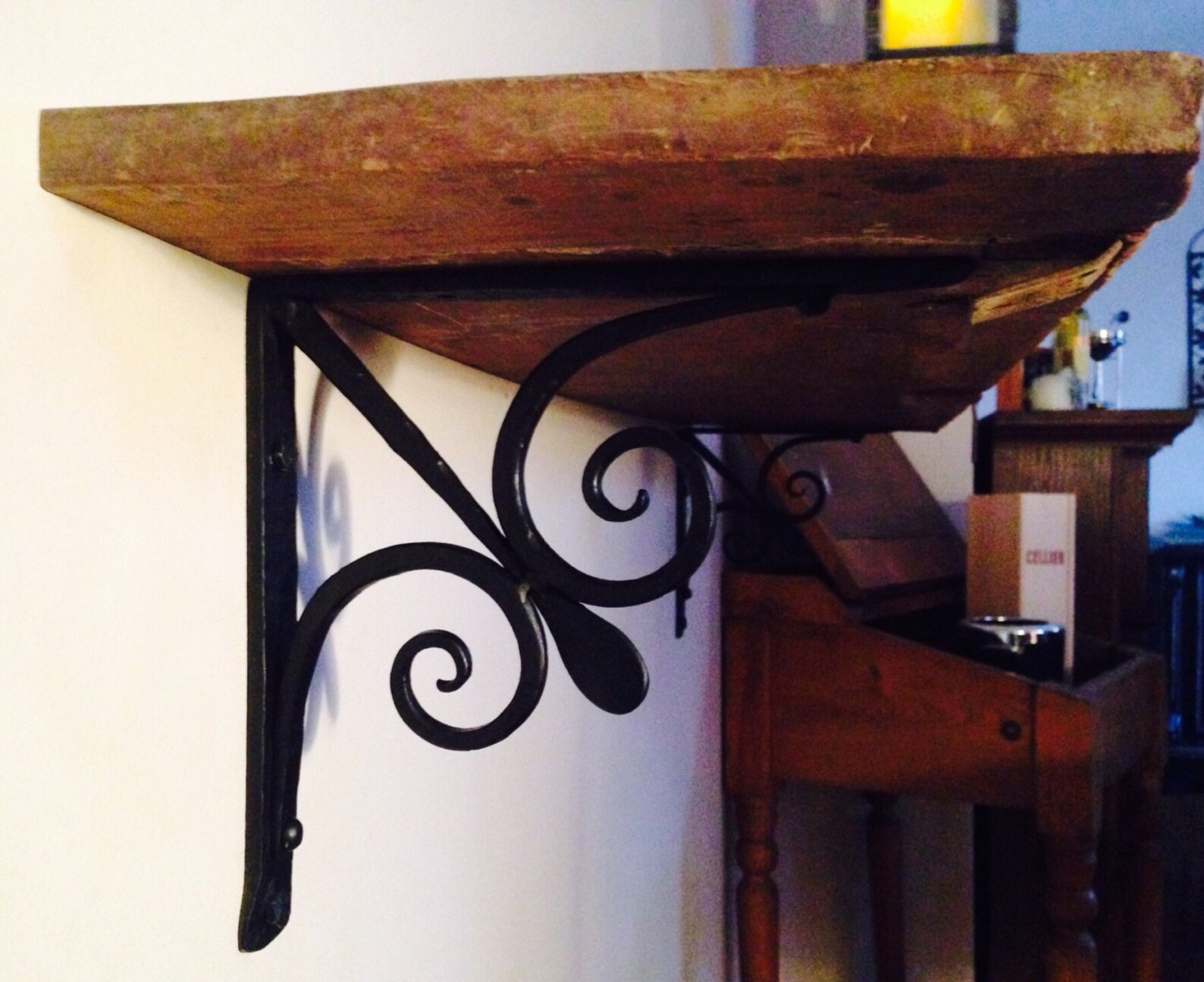 Hand Hammered Wrought Iron Shelf Bracket, Classical Scroll Design ...