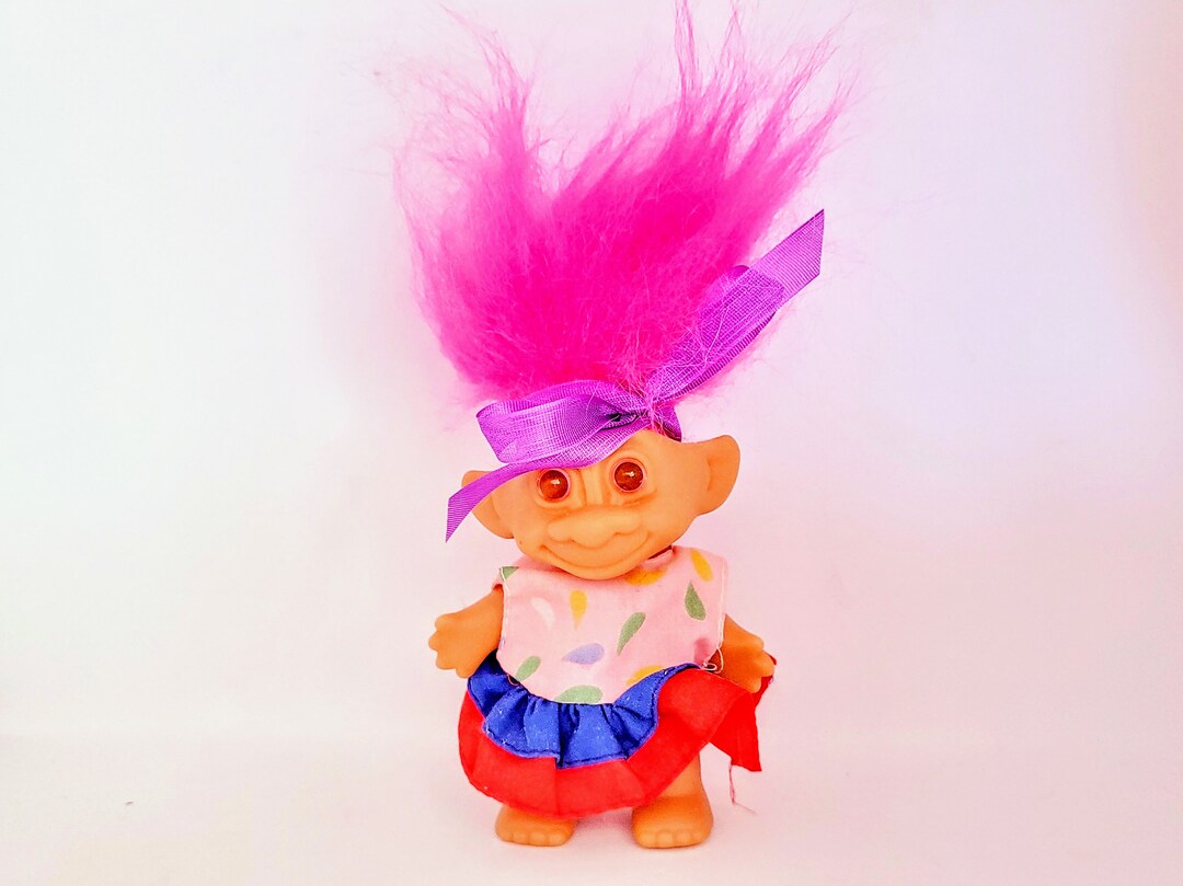 Pink Hair Party Dress Troll Doll Vintage Good Luck Troll 80s 90s Neon ...
