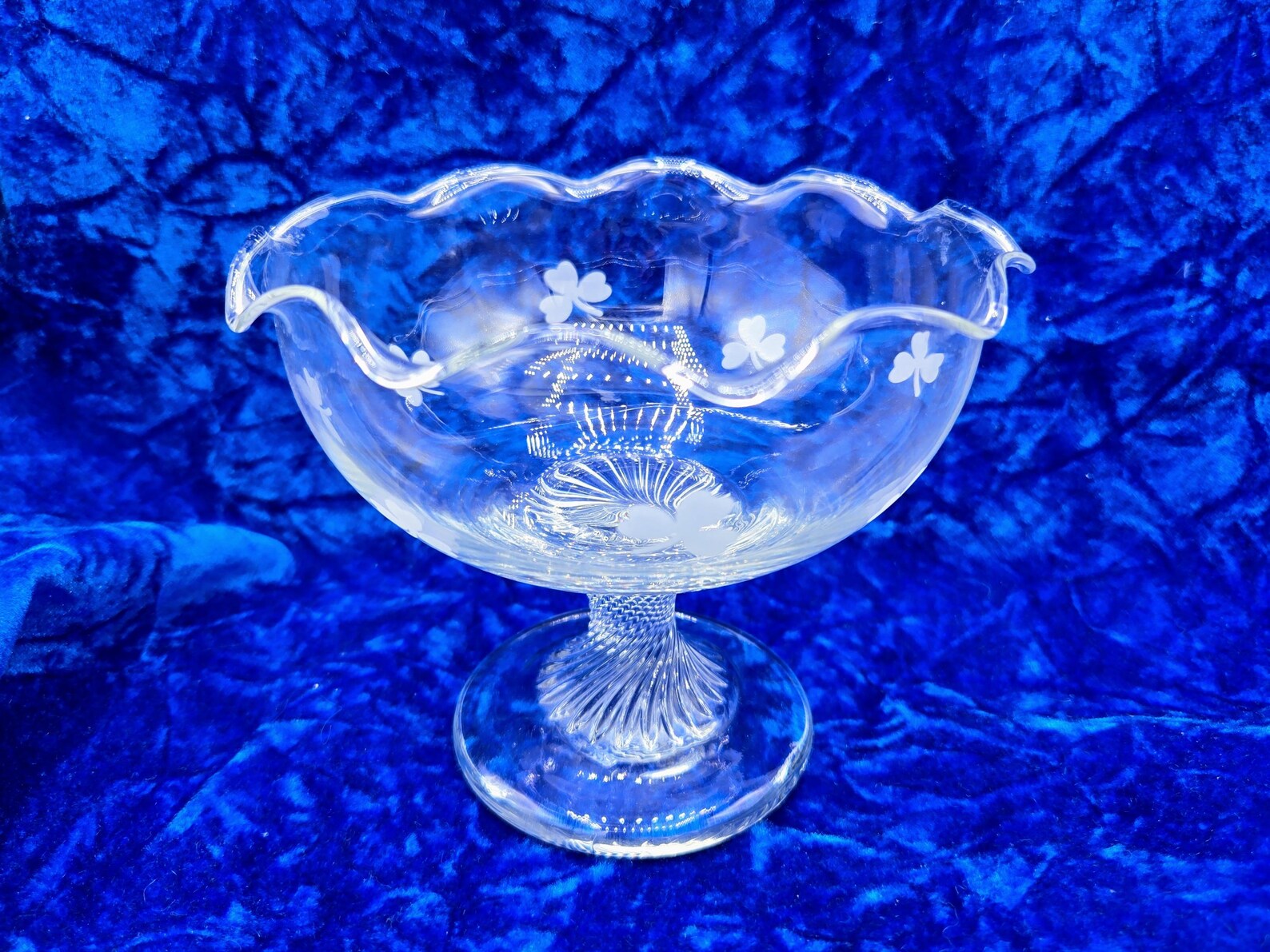 Eamon Pedestal Glass Candy Dish With Etched Shamrocks by Eamon Irish ...