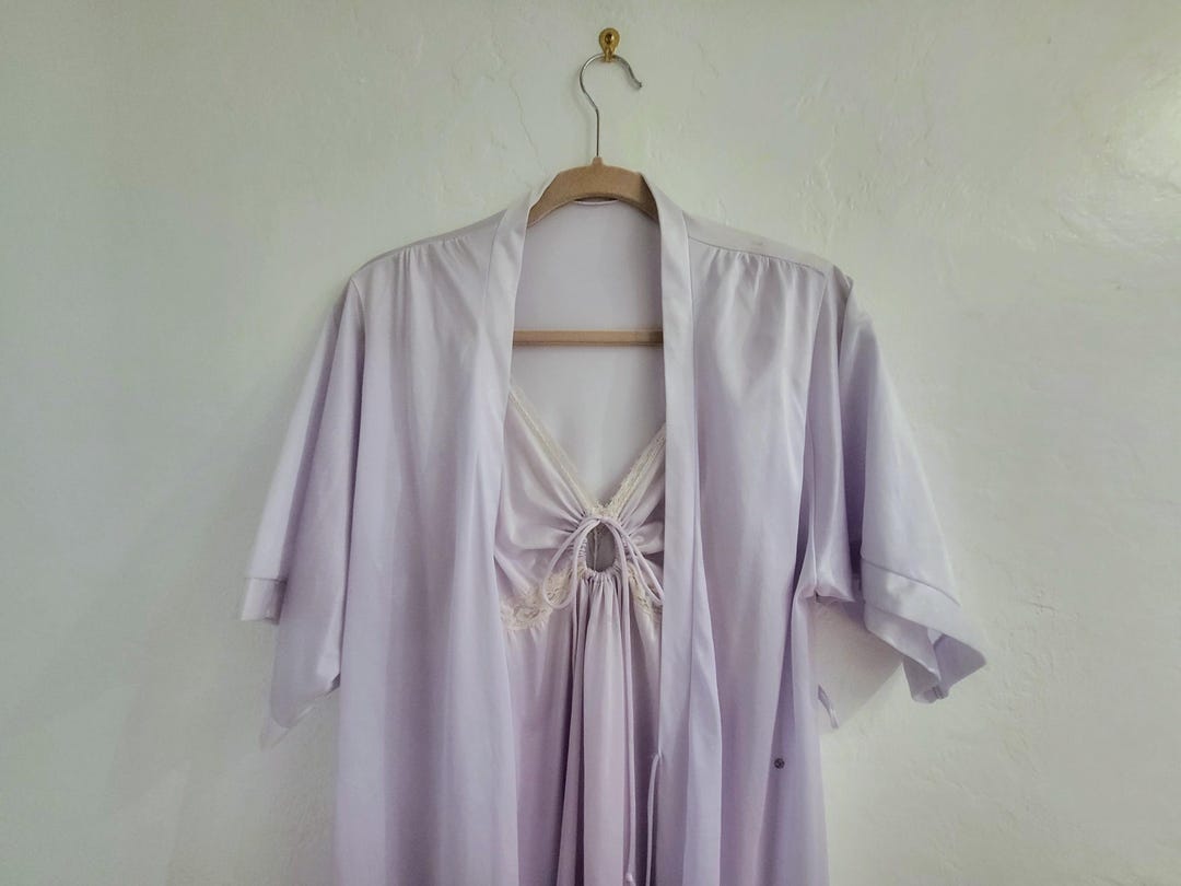 Val-mode Lavender Nightgown and Peignoir Set Vintage 1970s Lace Keyhole ...