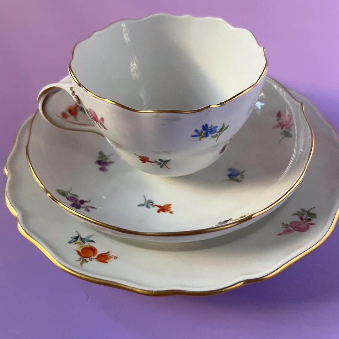 Antique Victorian Meissen Porcelain Trio – Coffee Cup, Saucer & Plate ...