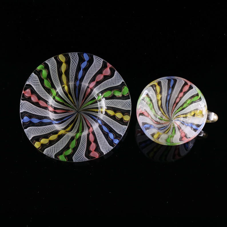 Murano Glass Latticino Ribbons Espresso Cup & Saucer Set – Handblown ...