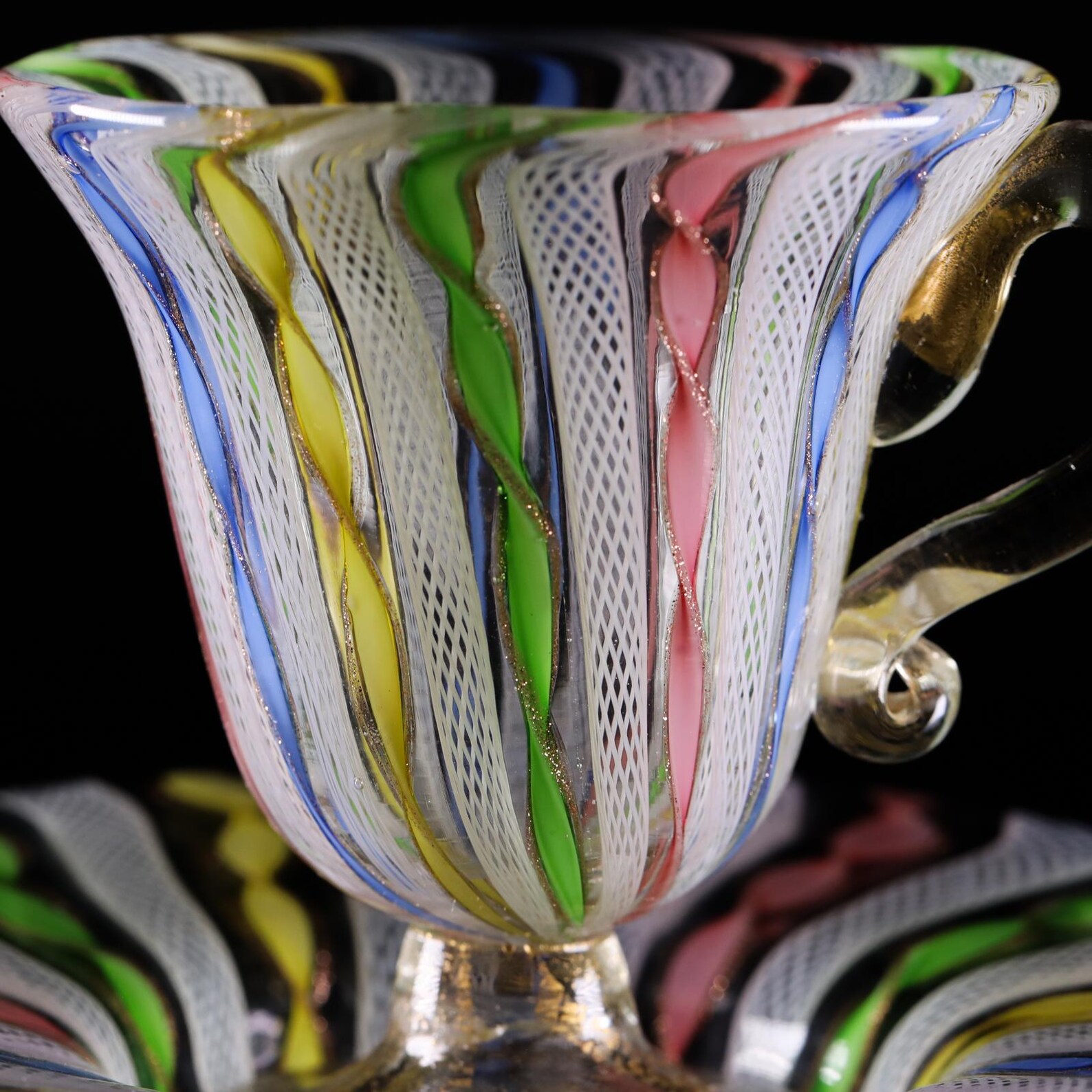 Murano Glass Latticino Ribbons Espresso Cup & Saucer Set – Handblown ...