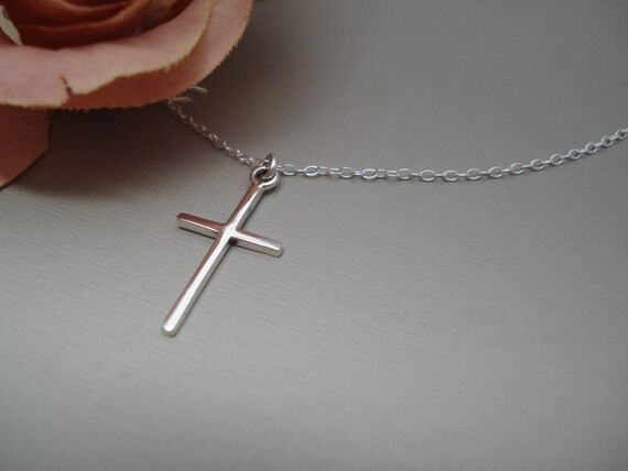 Sterling Silver Thin Cross Necklace..simple Cross Pendant Charm ...