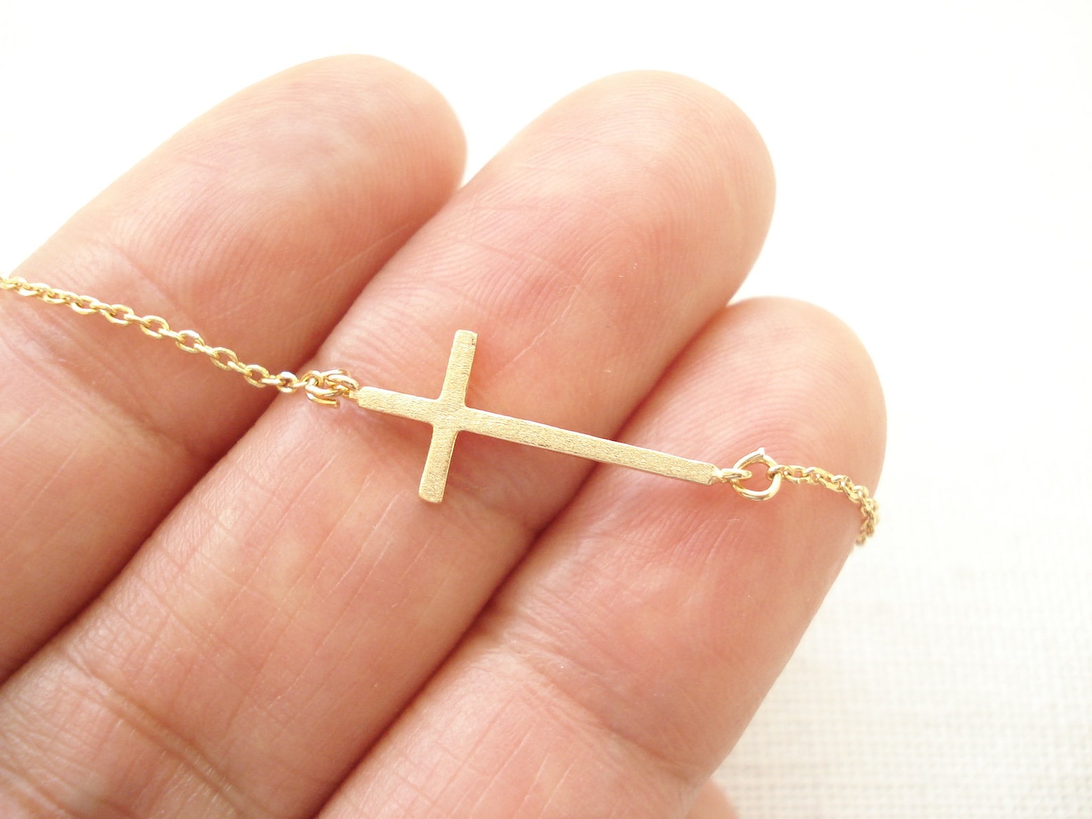 Tiny Gold Sideways Cross Charm Necklace..simple Everyday - Etsy