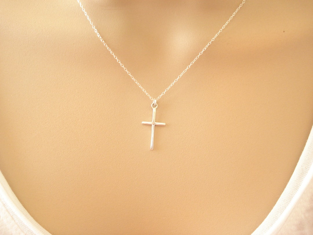 Sterling Silver Thin Cross Necklace..simple Cross Pendant - Etsy
