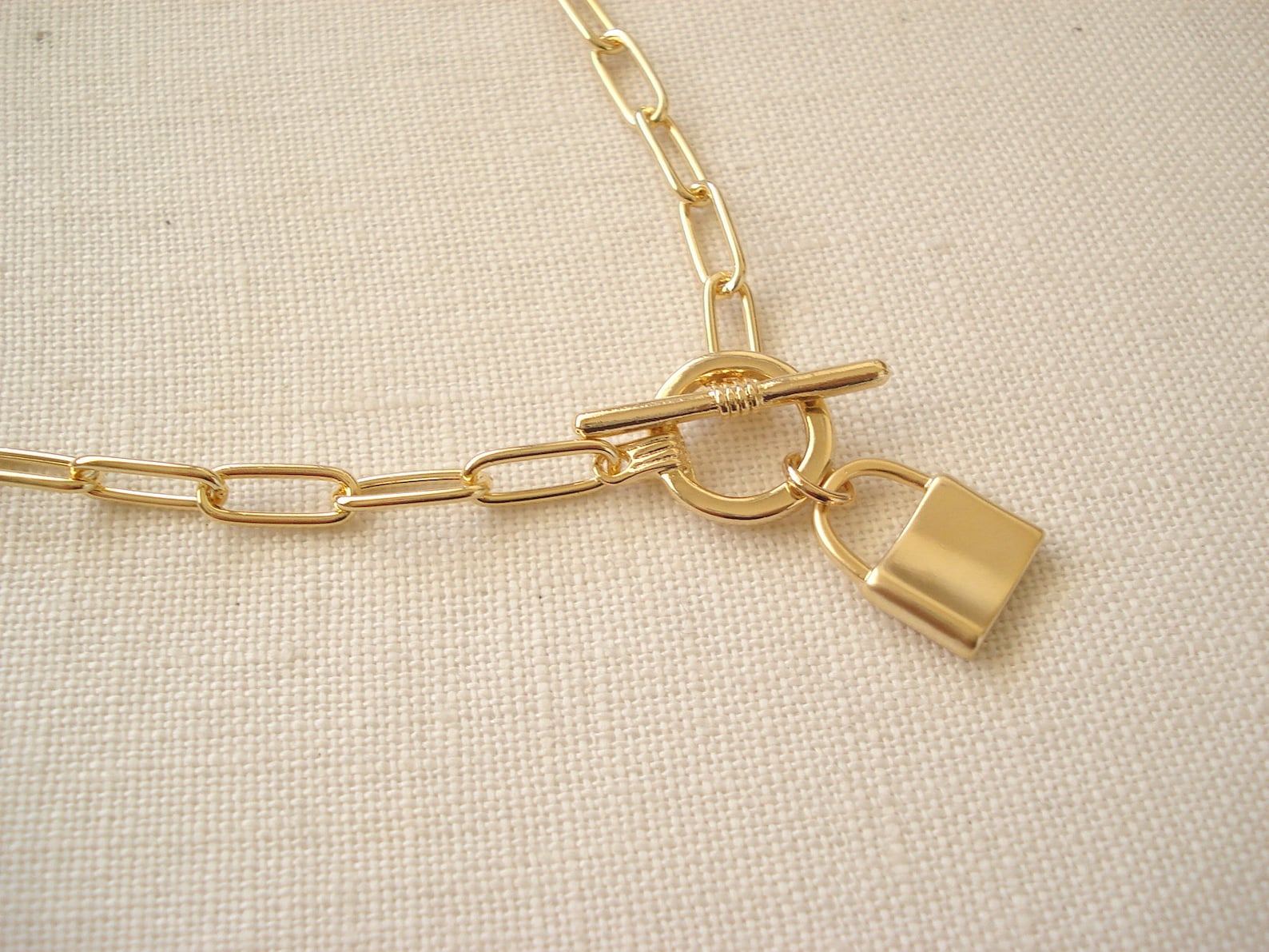 Gold Lock Necklace...gold Link Chain Padlock Toggle Clasp - Etsy