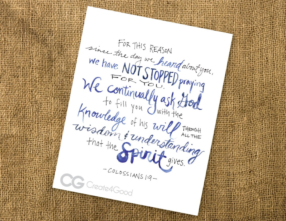 Colossians 1:9 // DIGITAL DOWNLOAD // Watercolor Art - Etsy