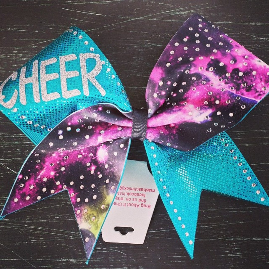 Galaxy and Teal Cheer Bow With Rhinestones - Etsy