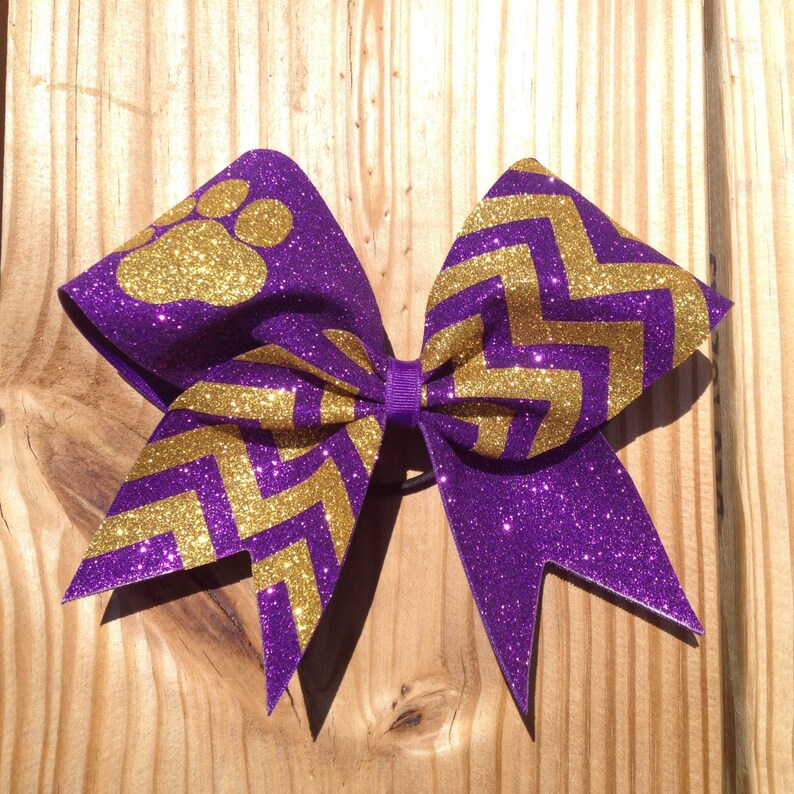 Purple an Gold Paw Print Bow | Etsy