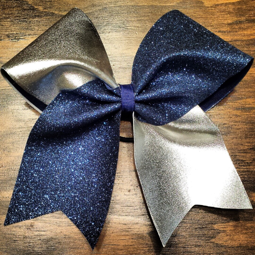 Navy Glitter and Silver Cheer Bow - Etsy
