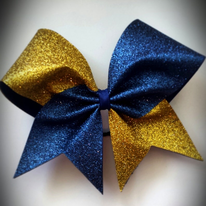 Hazel Cheer Bow in Gold and Sapphire Glitter - Etsy