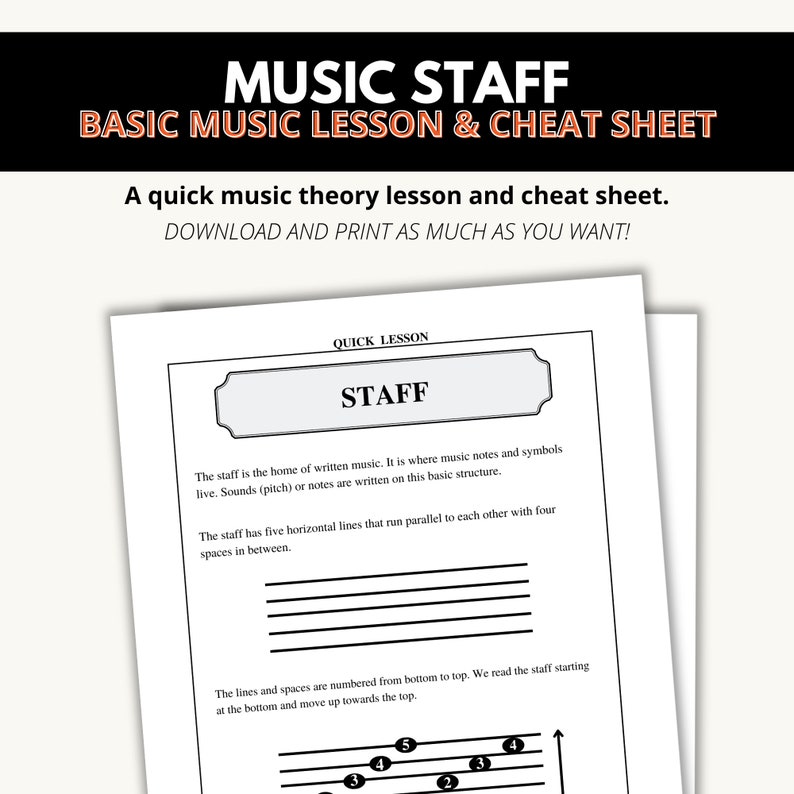 Basic Music Theory Lesson and Cheat Sheet: the Music Staff - Printable ...