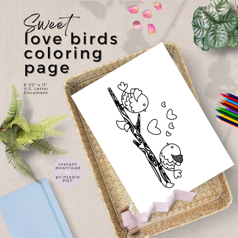 Cute Love Birds Coloring Page - Printable Love Birds Coloring Sheet ...