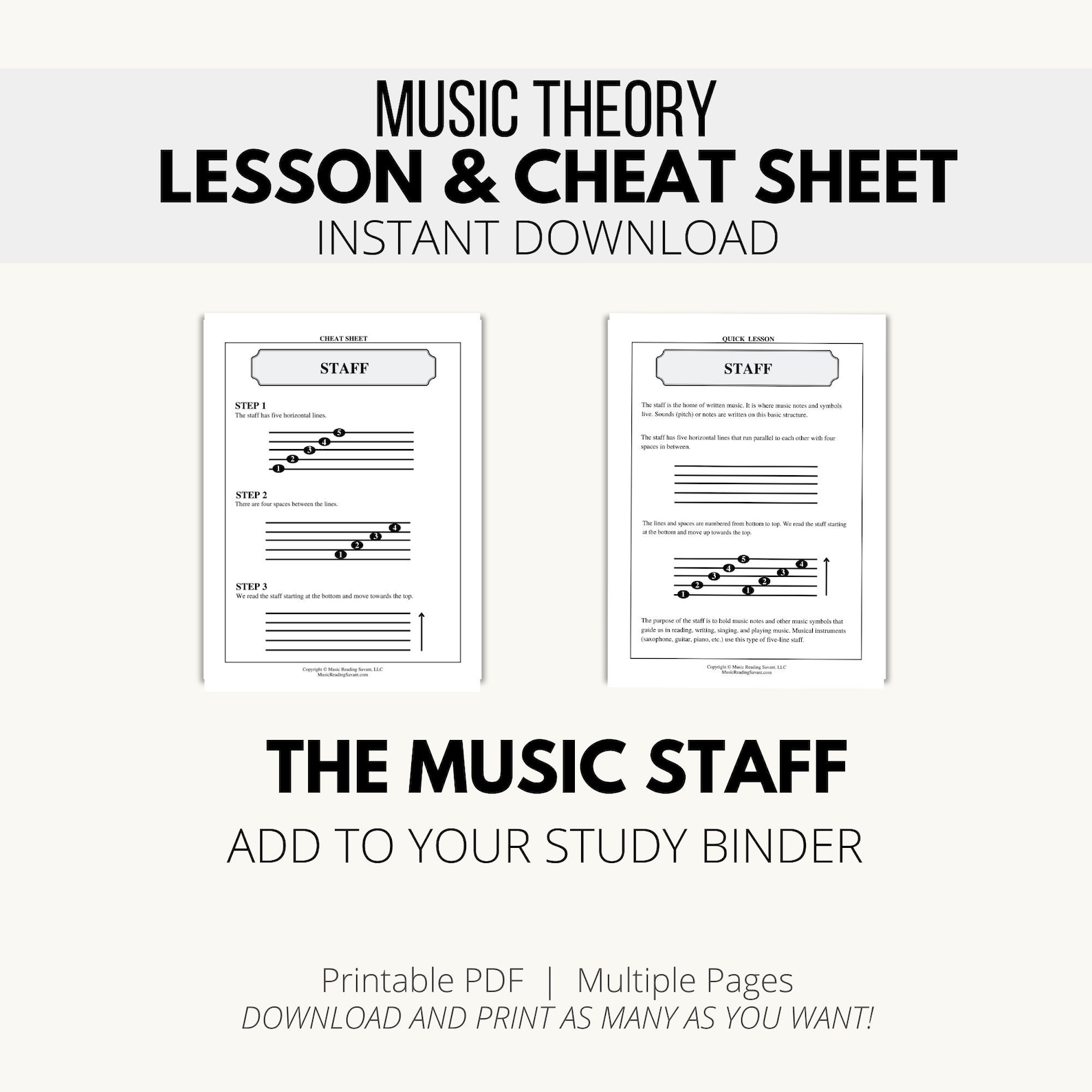 Basic Music Theory Lesson and Cheat Sheet: the Music Staff - Printable ...