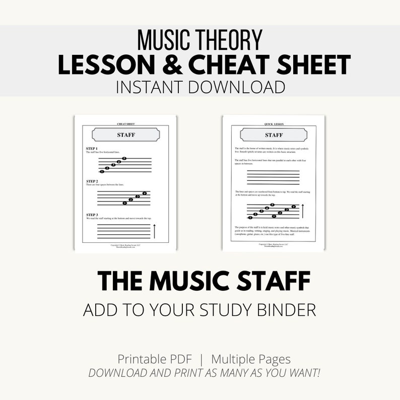Basic Music Theory Lesson and Cheat Sheet: the Music Staff - Printable ...