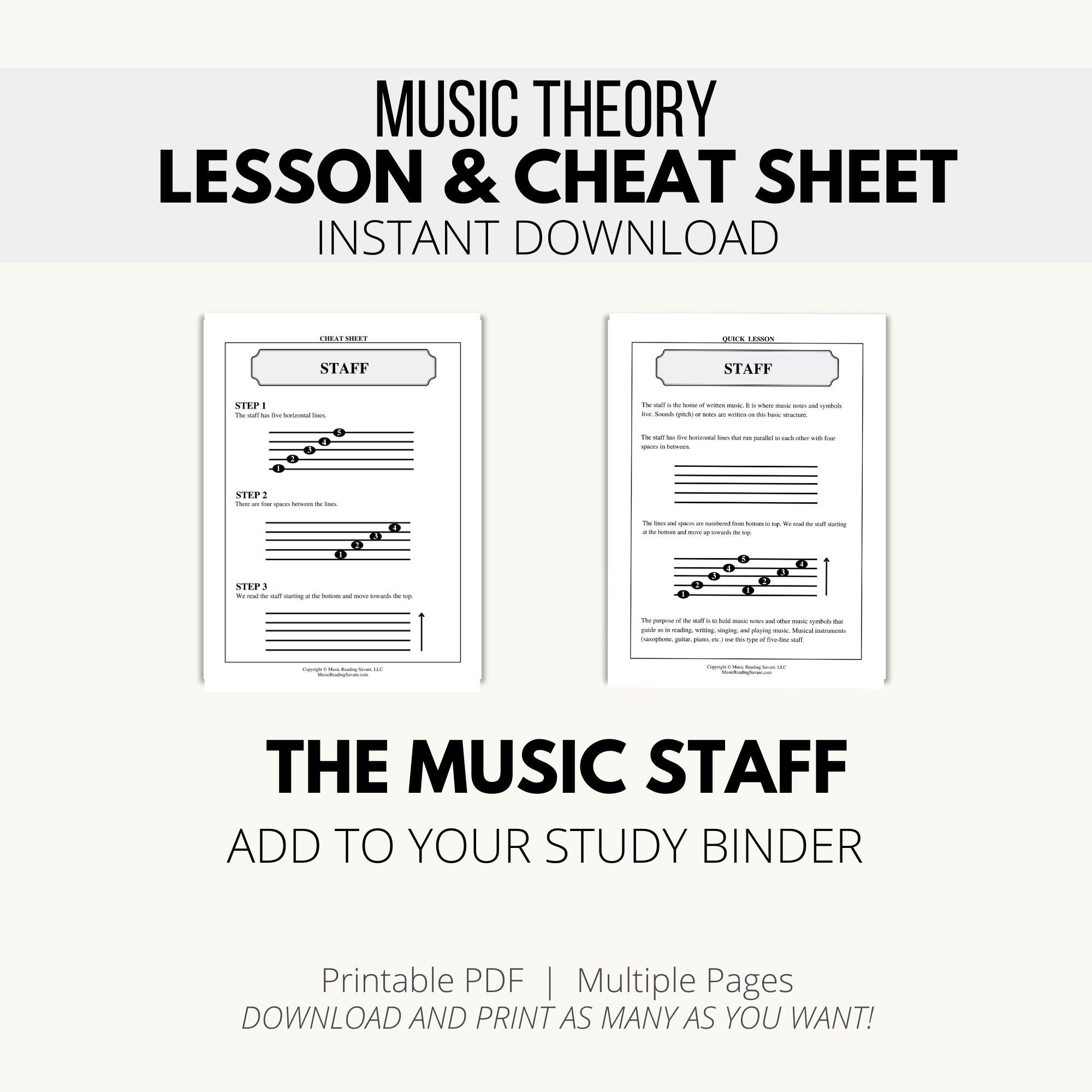 Basic Music Theory Lesson and Cheat Sheet: the Music Staff - Printable ...
