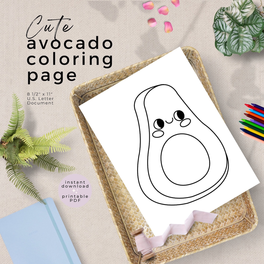 Cute Avocado Coloring Page - Printable Avocado Coloring Sheet - Simple ...