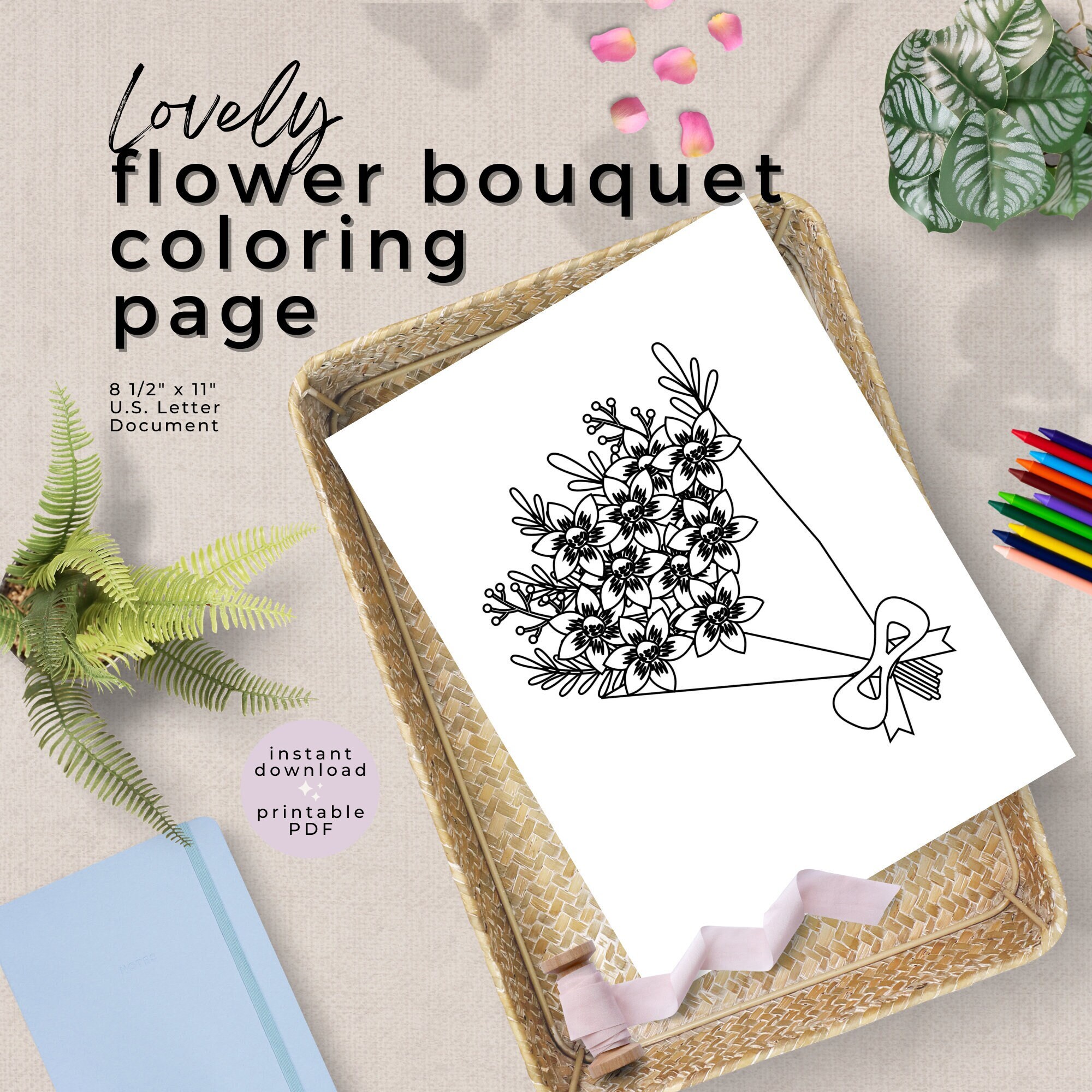 Flower Bouquet Coloring Page Printable Flower Bouquet Coloring Sheet ...