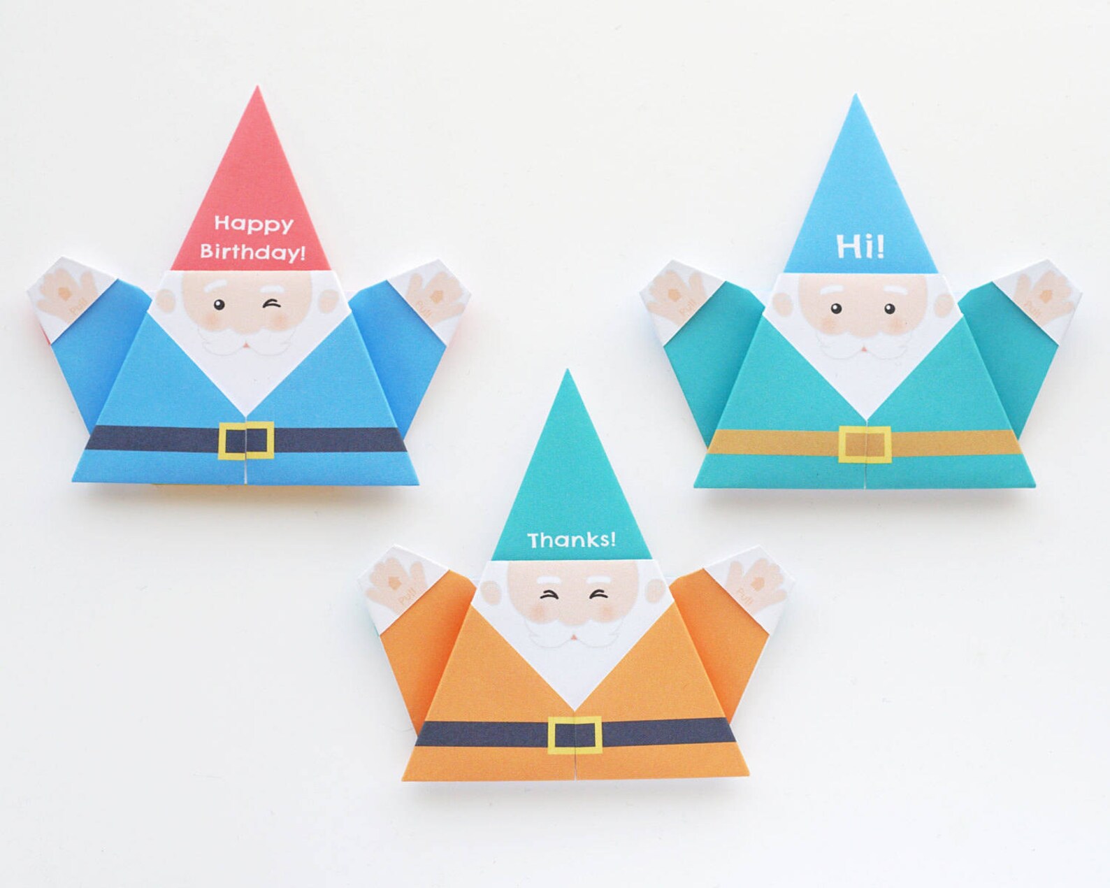 Printable DIY Origami Gnome Card Bundle W/ Envelopes Pack of - Etsy