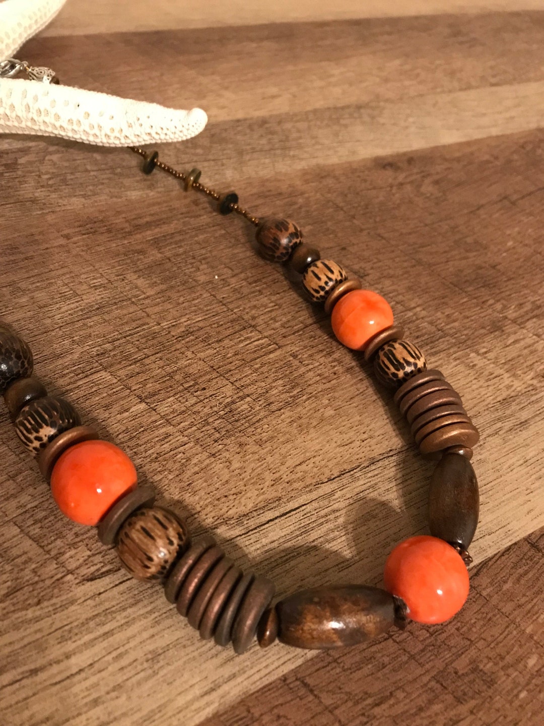 Collar naranja y marrón, gargantilla, madera, cerámica, inspiración ...