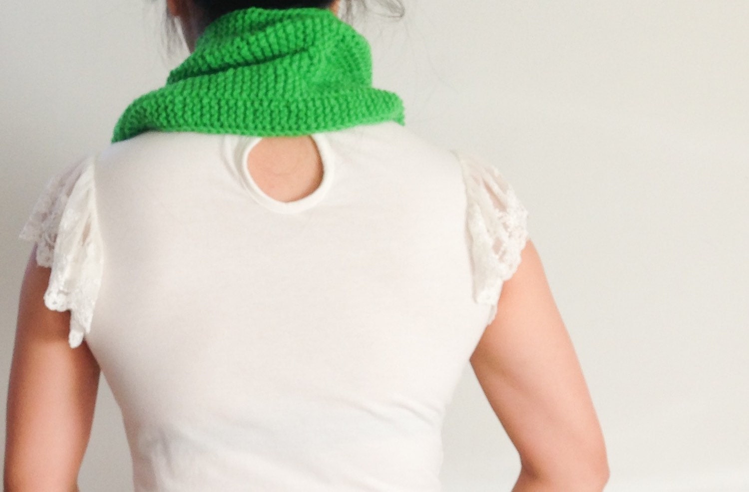 Hand knit green colorblock infinity scarf | Etsy