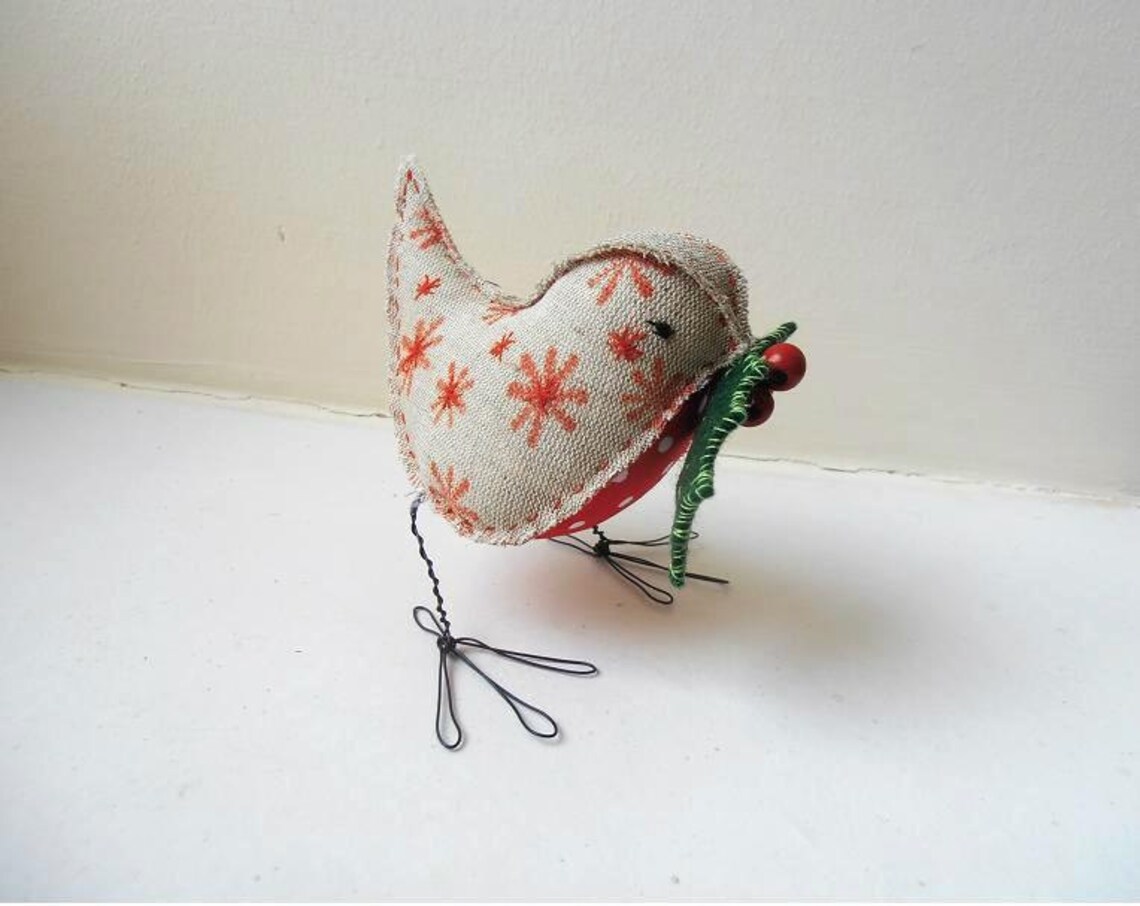 Robin Bird Soft Sculpture Handmade Christmas Ornament Gift Idea Rustic ...