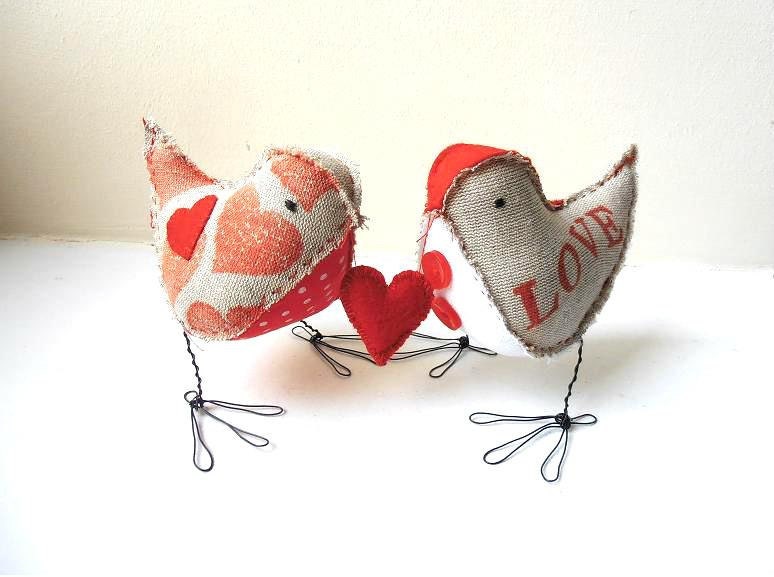 Love Birds Fabric Stuffed Figurines Valentine's Gift Soft Sculptures ...