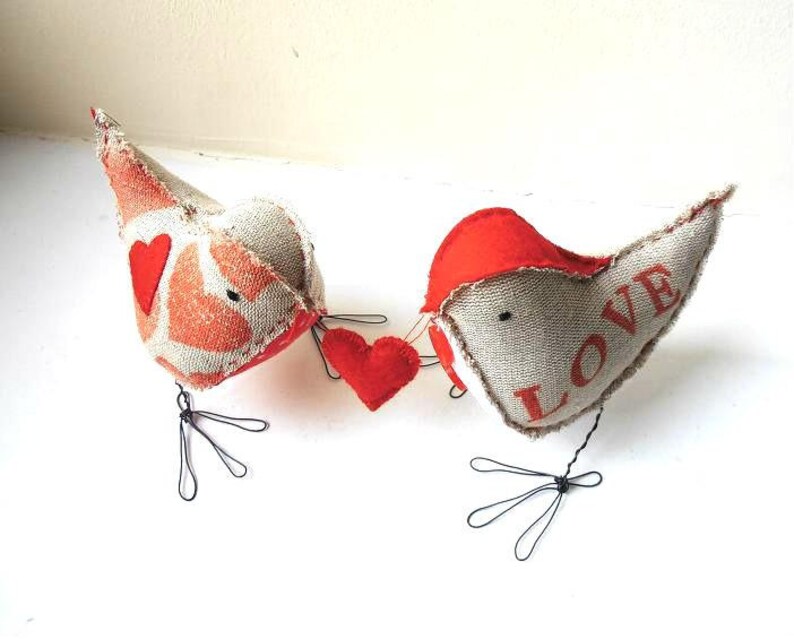 Love Birds Fabric Stuffed Figurines Valentine's Gift Soft Sculptures ...