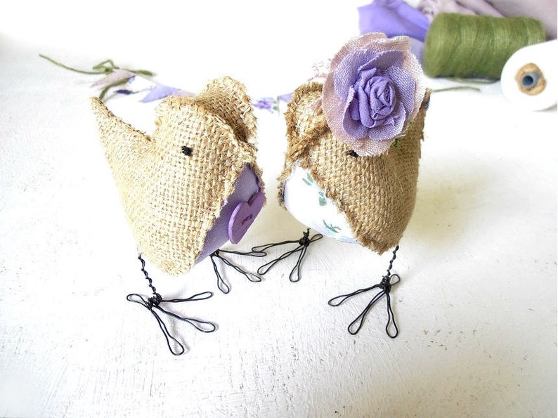 Love Birds Wedding Cake Topper Rustic Burlap Fabric Lilac Purple ...