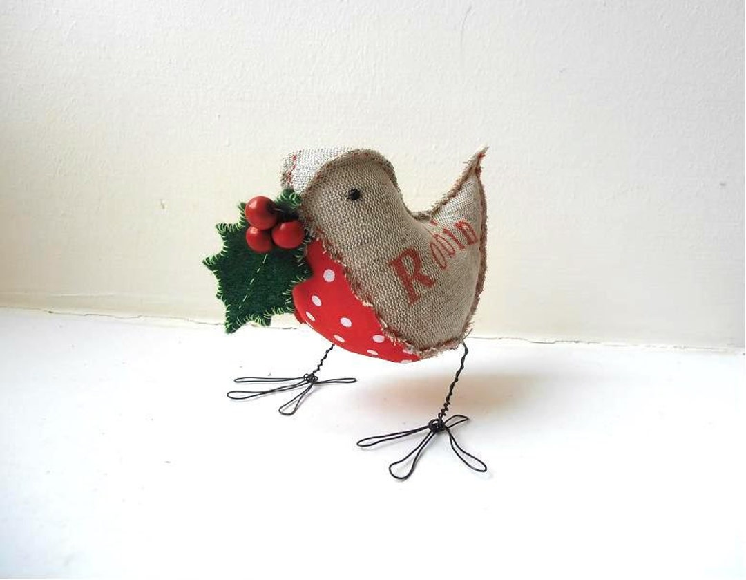 Robin Bird Soft Sculpture Handmade Christmas Ornament Gift Idea Rustic ...