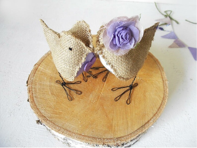 Love Birds Wedding Cake Topper Rustic Burlap Fabric Lilac Purple ...
