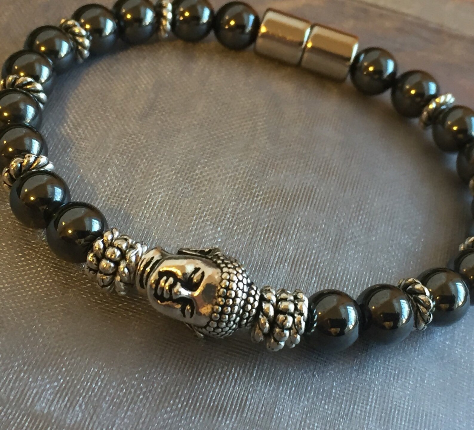 Magnetic Bracelet With Buddha ~ 7.5 Mm Round Magnetite Beads ...