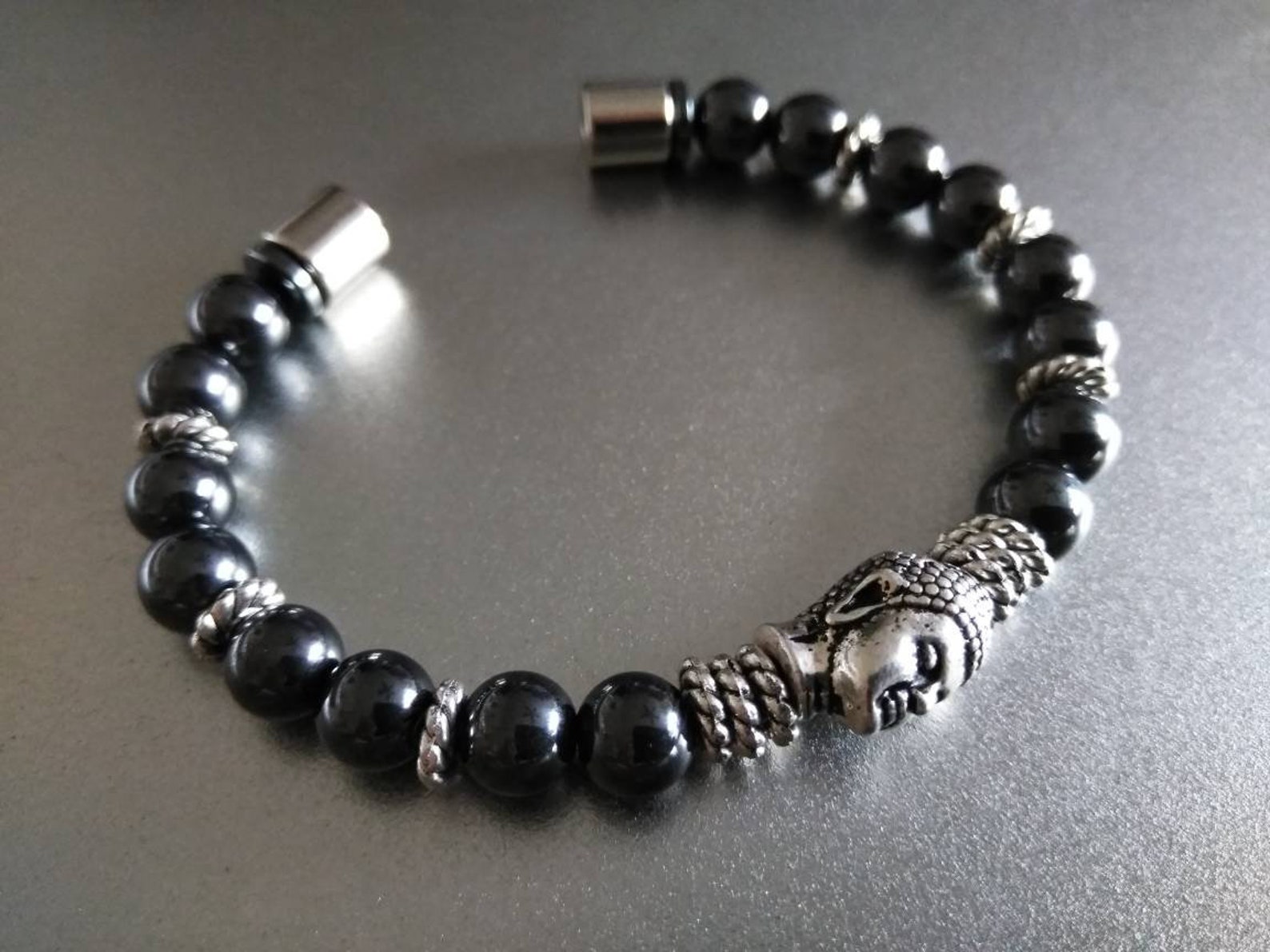 Magnetic Bracelet With Buddha ~ 7.5 Mm Round Magnetite Beads ...